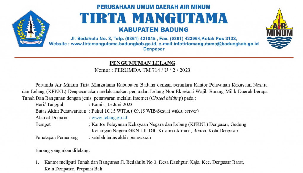 Info Pelanggan | Tirtamangutama Badung